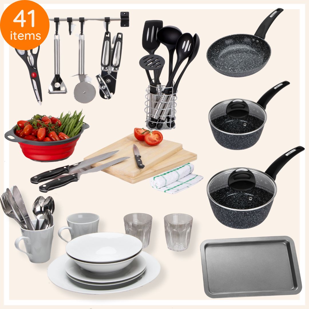 Essentials Student Kitchen Pack | Uni Starter Kit & Essentials UK ...